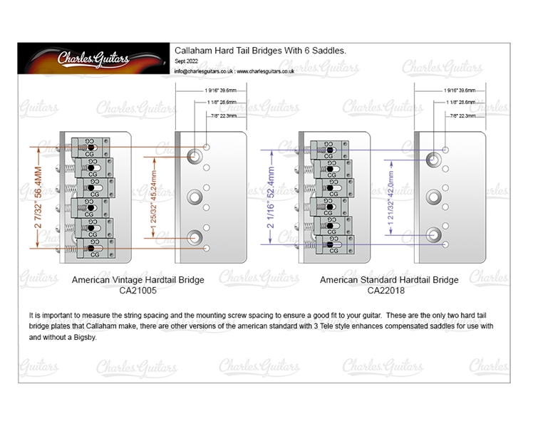 Callaham American Standard Hard Tail Bridge - CG Narrow Saddles ...
